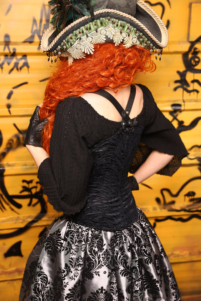 Petite Crossfire Corset in Black Tendrils w/ Front Panels in Skeletons ...
